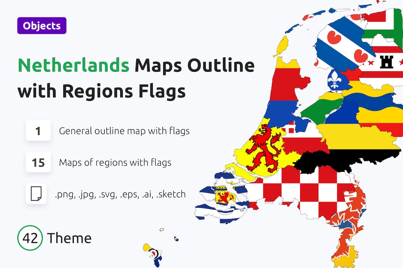 Outline maps of the Netherlands with flags – 42Theme